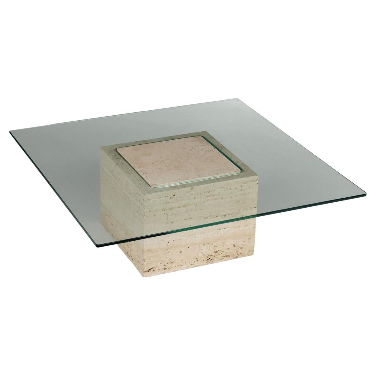 Travertine and Glass Italian Coffee Table at 1stDibs