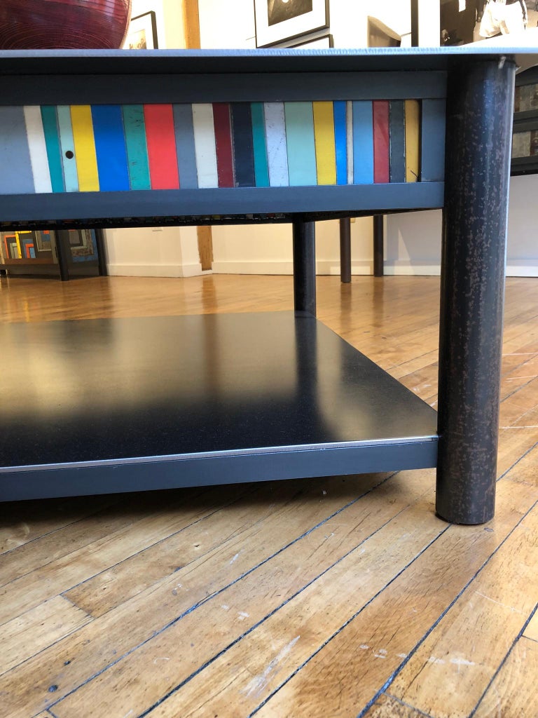 Jim Rose Steel Furniture - Square Coffee Table with Shelf and Multi ...