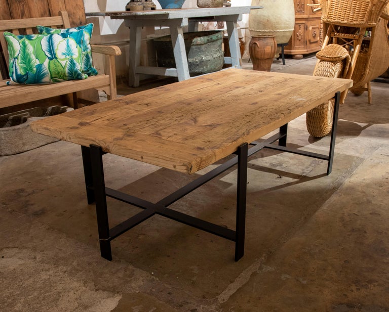 Coffee Table with Antique Wooden Top and Simple Iron Feet For Sale at ...