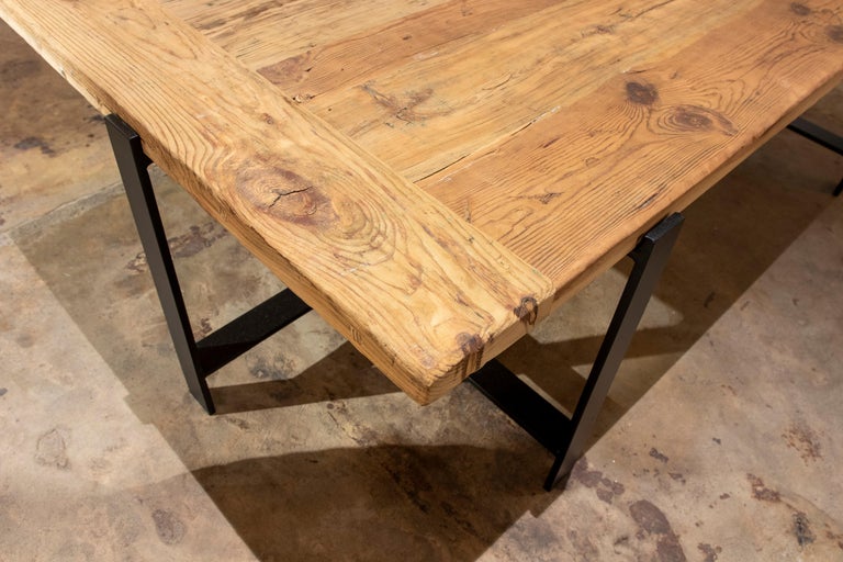 Coffee Table with Antique Wooden Top and Simple Iron Feet For Sale at ...