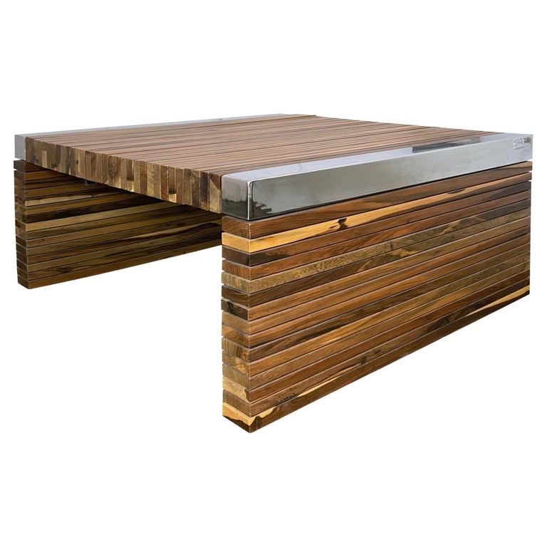 Coffee Table with Exotic Wood Slats and Nickel-Plated Details, Argilla ...