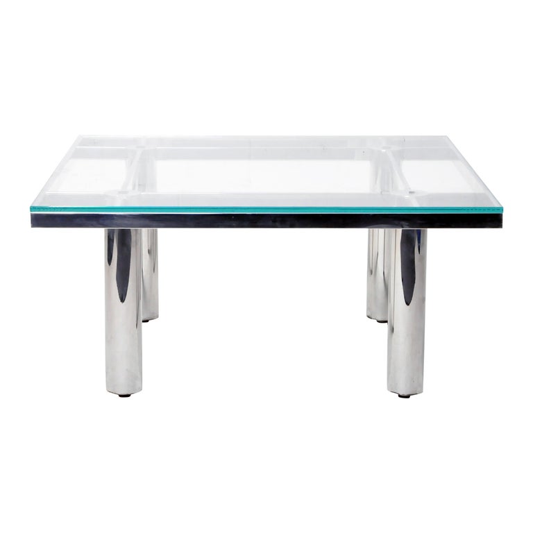 Coffee Table with Vintage Chrome Legs and New Glass Top at 1stDibs