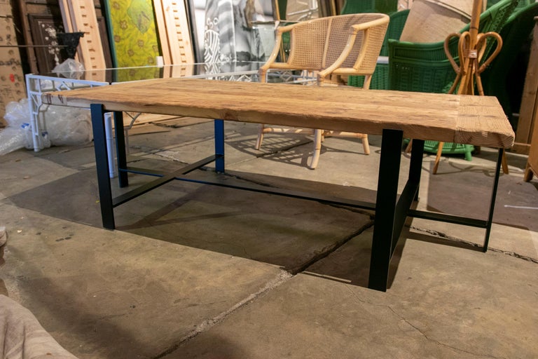 Coffee Table with Wooden Top and Iron Feet For Sale at 1stDibs