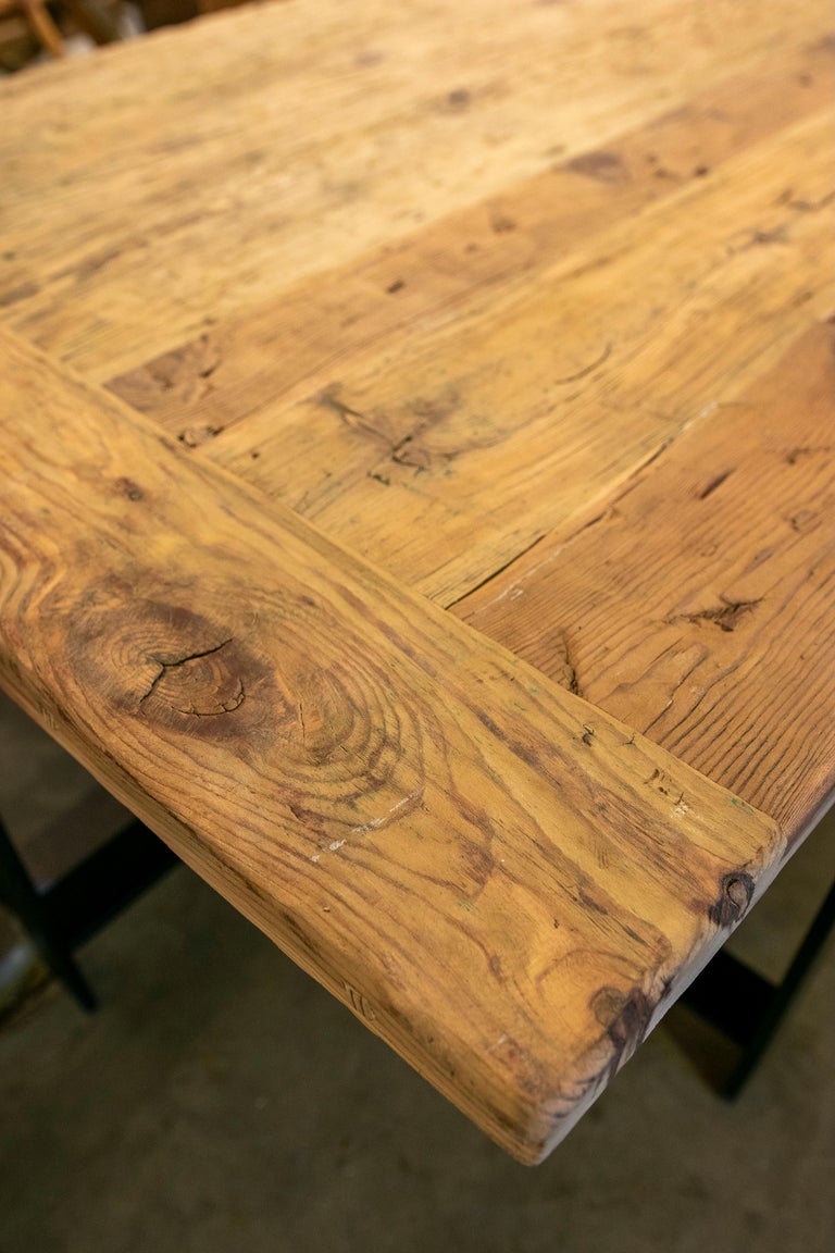 Coffee Table with Wooden Top and Iron Feet For Sale at 1stDibs