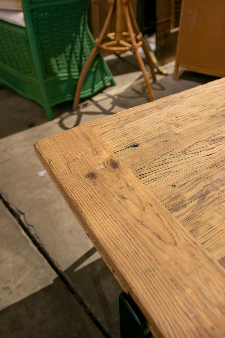 Coffee Table with Wooden Top and Iron Feet For Sale at 1stDibs