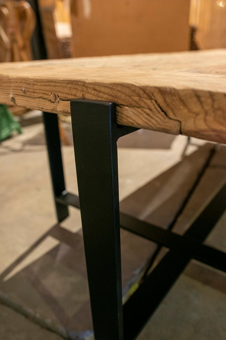 Coffee Table with Wooden Top and Iron Feet For Sale at 1stDibs