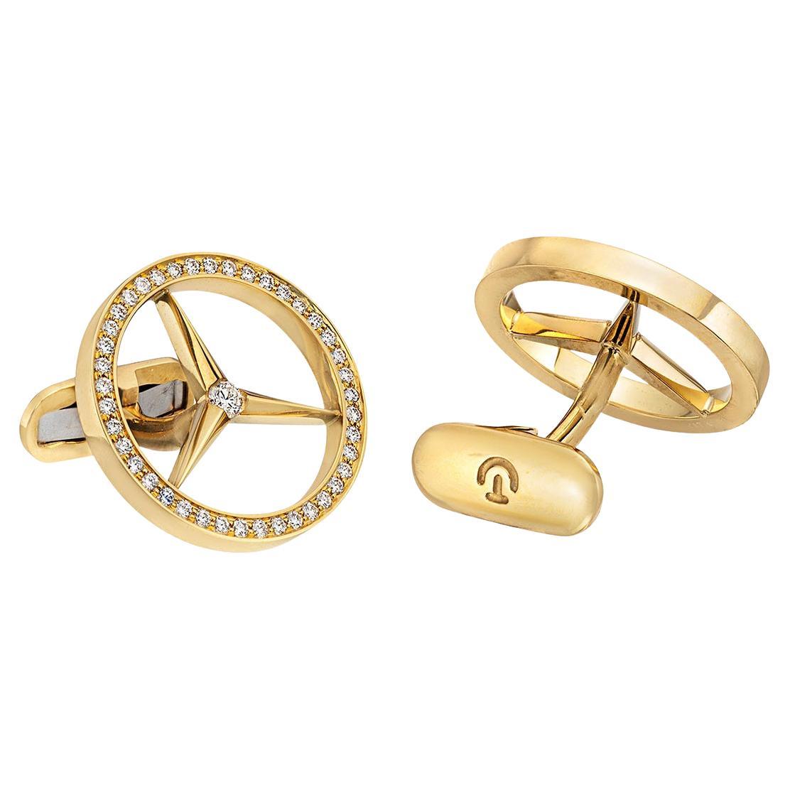 Mercedes Benz Logo Yellow Gold and Diamonds Cufflinks For Sale at ...