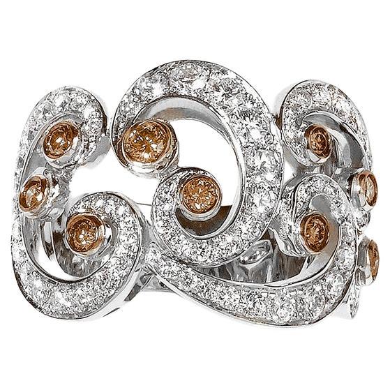 White Diamond Round and Square Design Ring in 18K White Gold For Sale ...