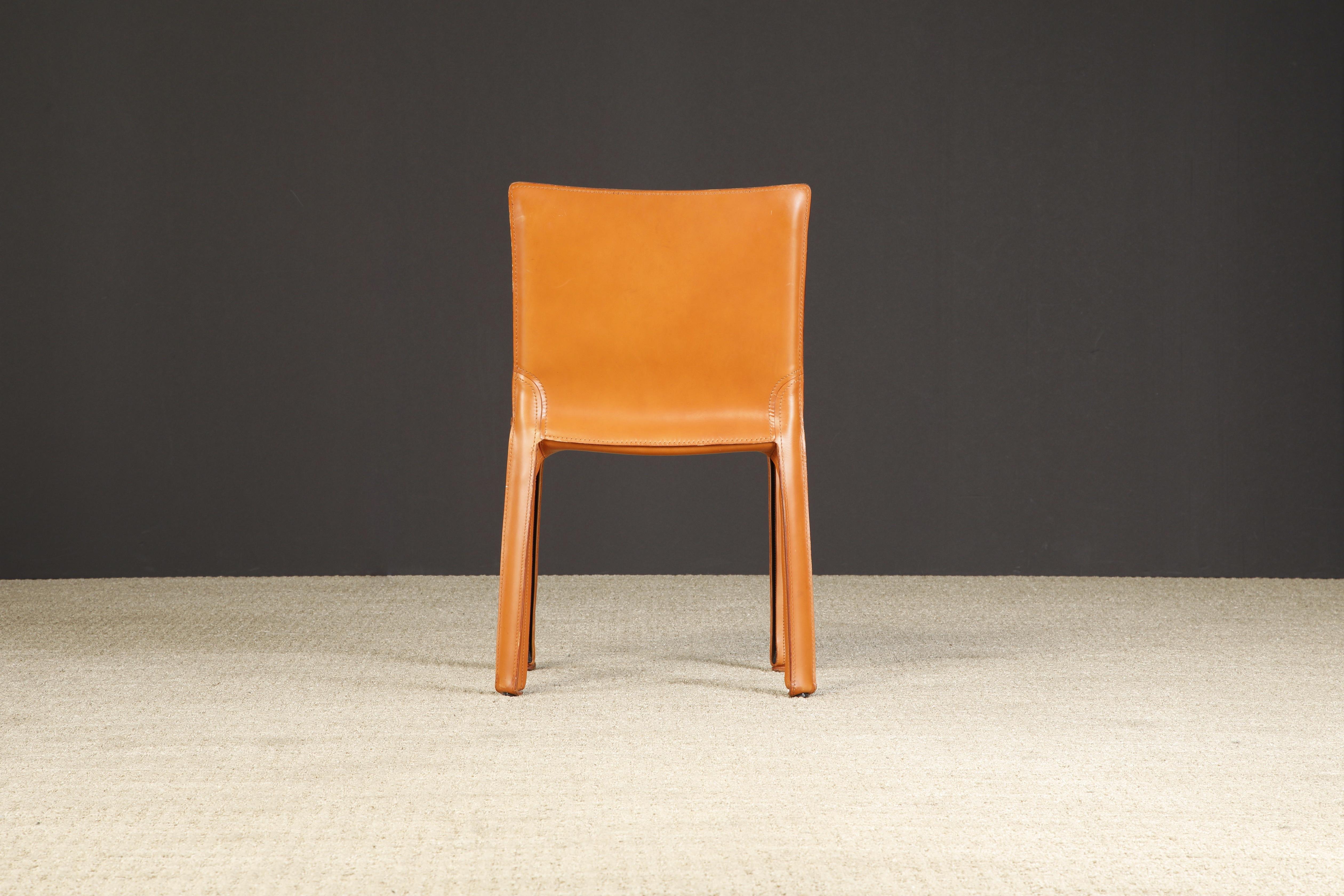 Cognac Brown Leather Cab Side Chairs by Mario Bellini for Cassina ...