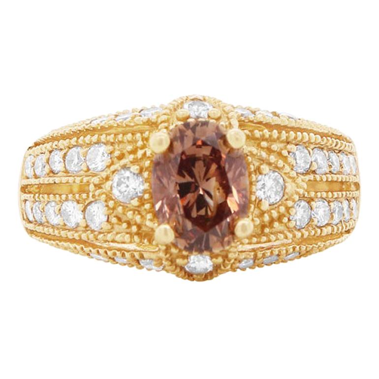 .91 Carat Natural Cognac Diamond Two Color Gold Ring For Sale at 1stDibs