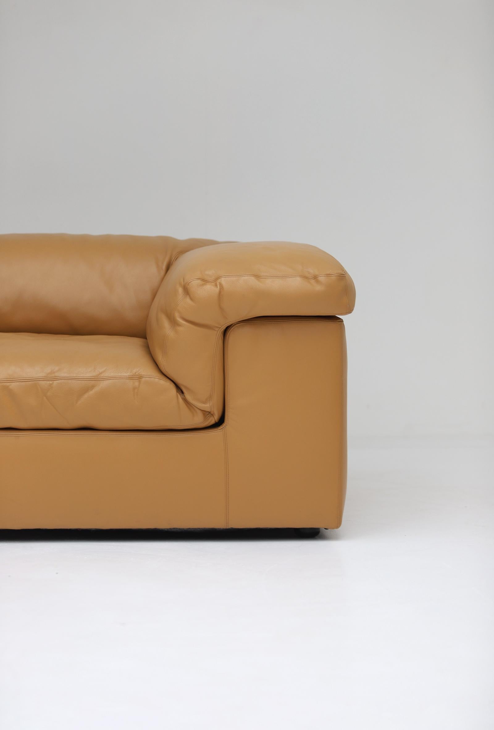 Cognac camel brown modular sofa, manufactured by Durlet, Belgium, 1970s ...