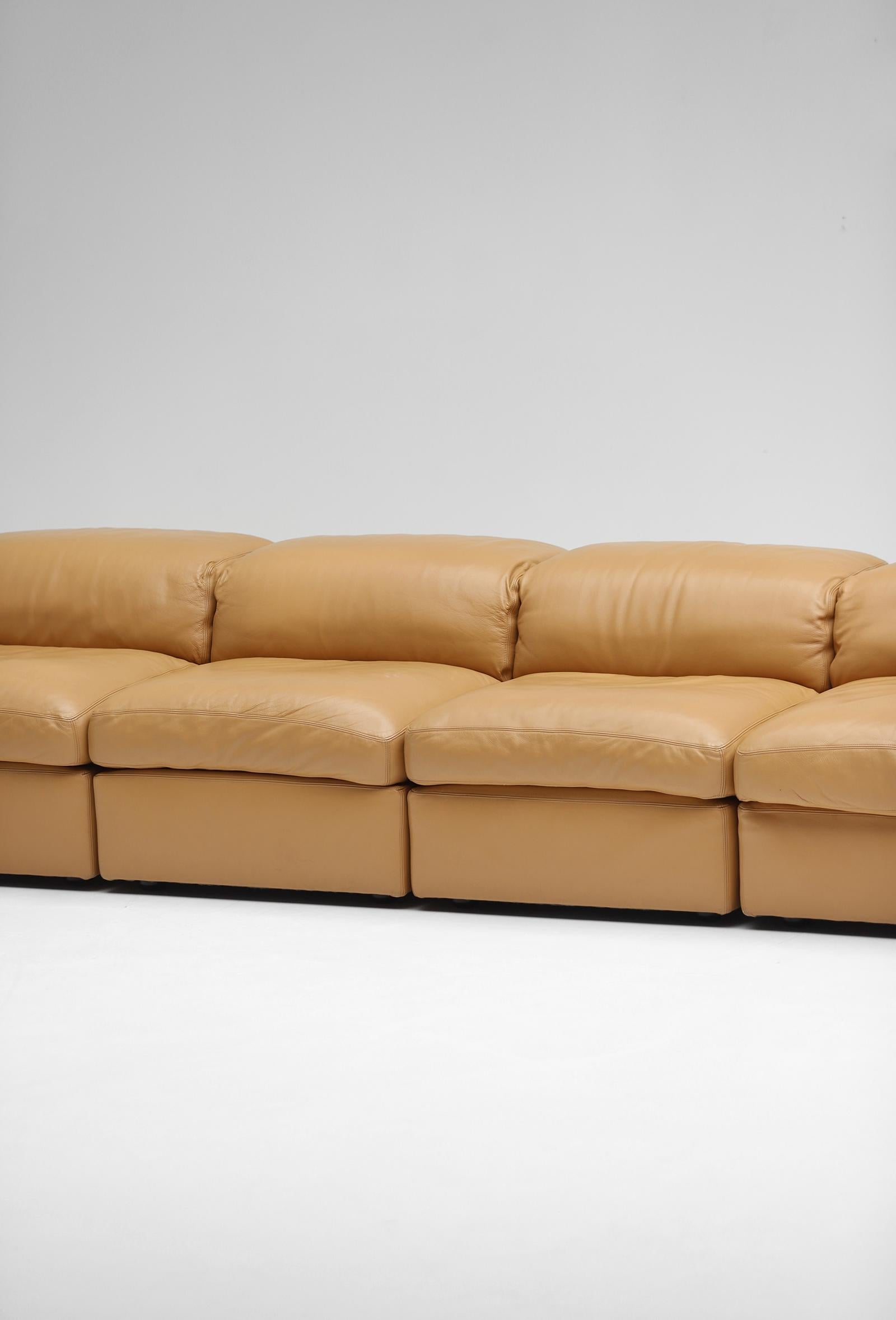 Cognac camel brown modular sofa, manufactured by Durlet, Belgium, 1970s. For Sale at 1stDibs