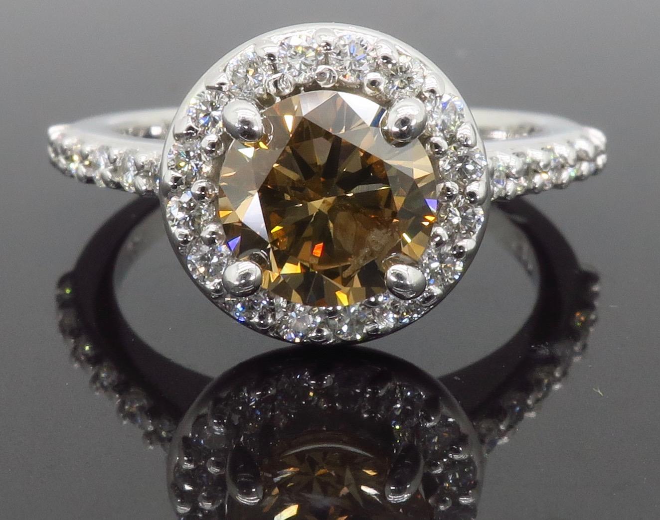 Cognac Diamond Halo Engagement Ring For Sale at 1stDibs | cognac ...