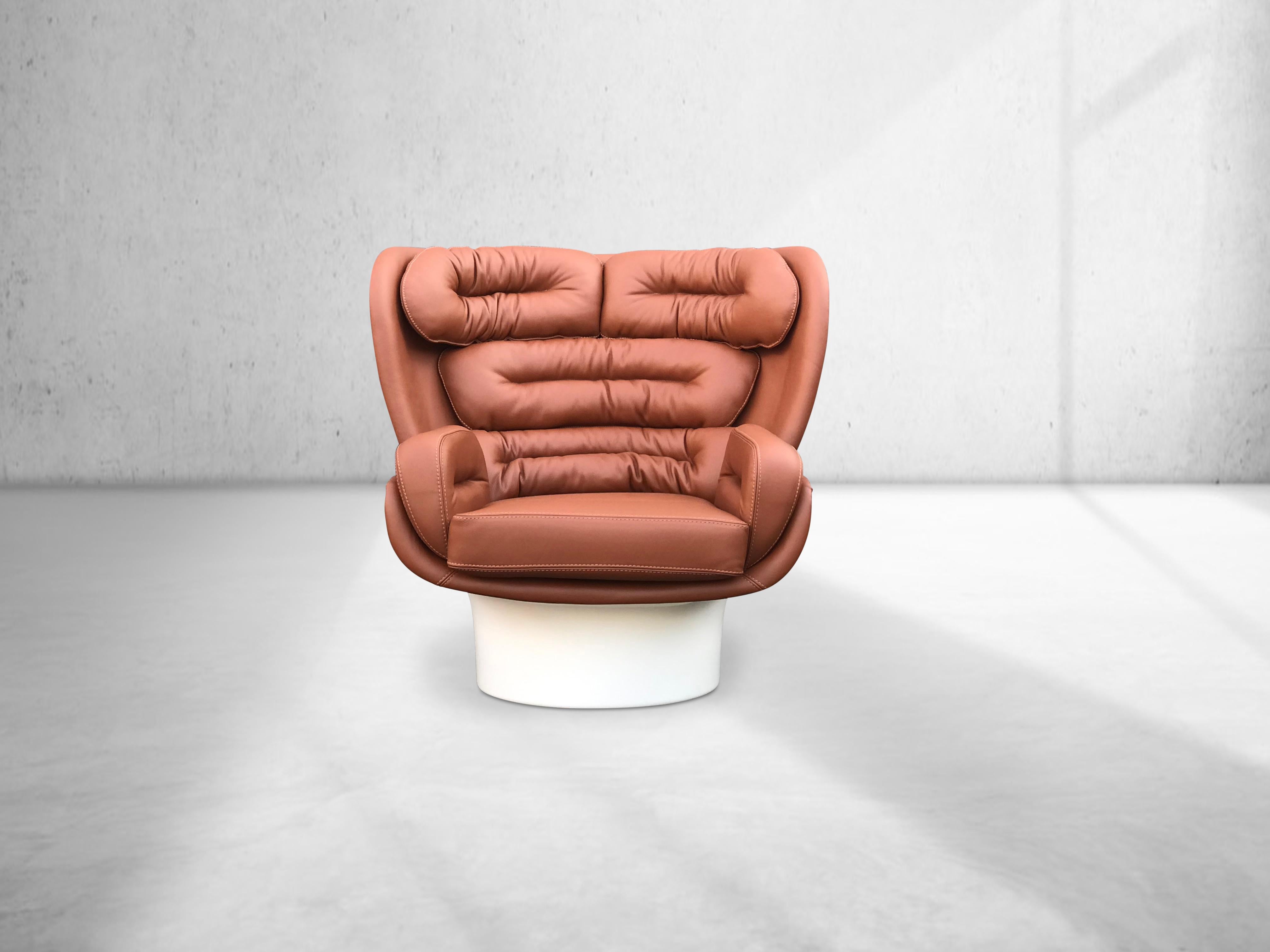 Cognac leather and white Elda chair by Joe Colombo for Longhi Italy For ...