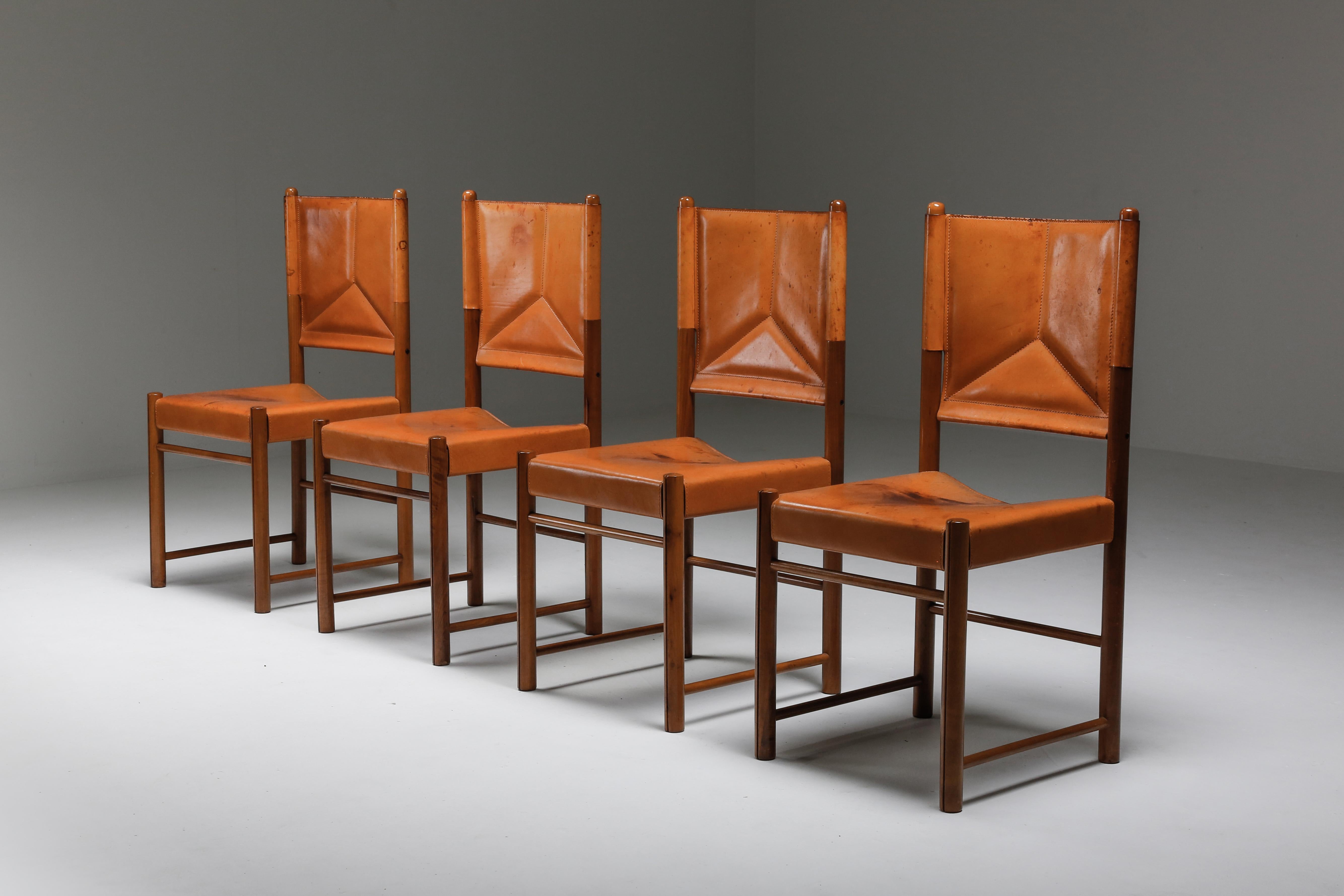 Cognac Leather Dining Chairs, Italy, 1960s For Sale at 1stDibs