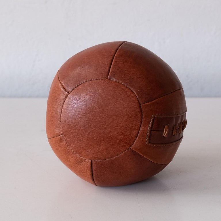 Cognac Leather Medicine Ball Paperweight For Sale at 1stDibs