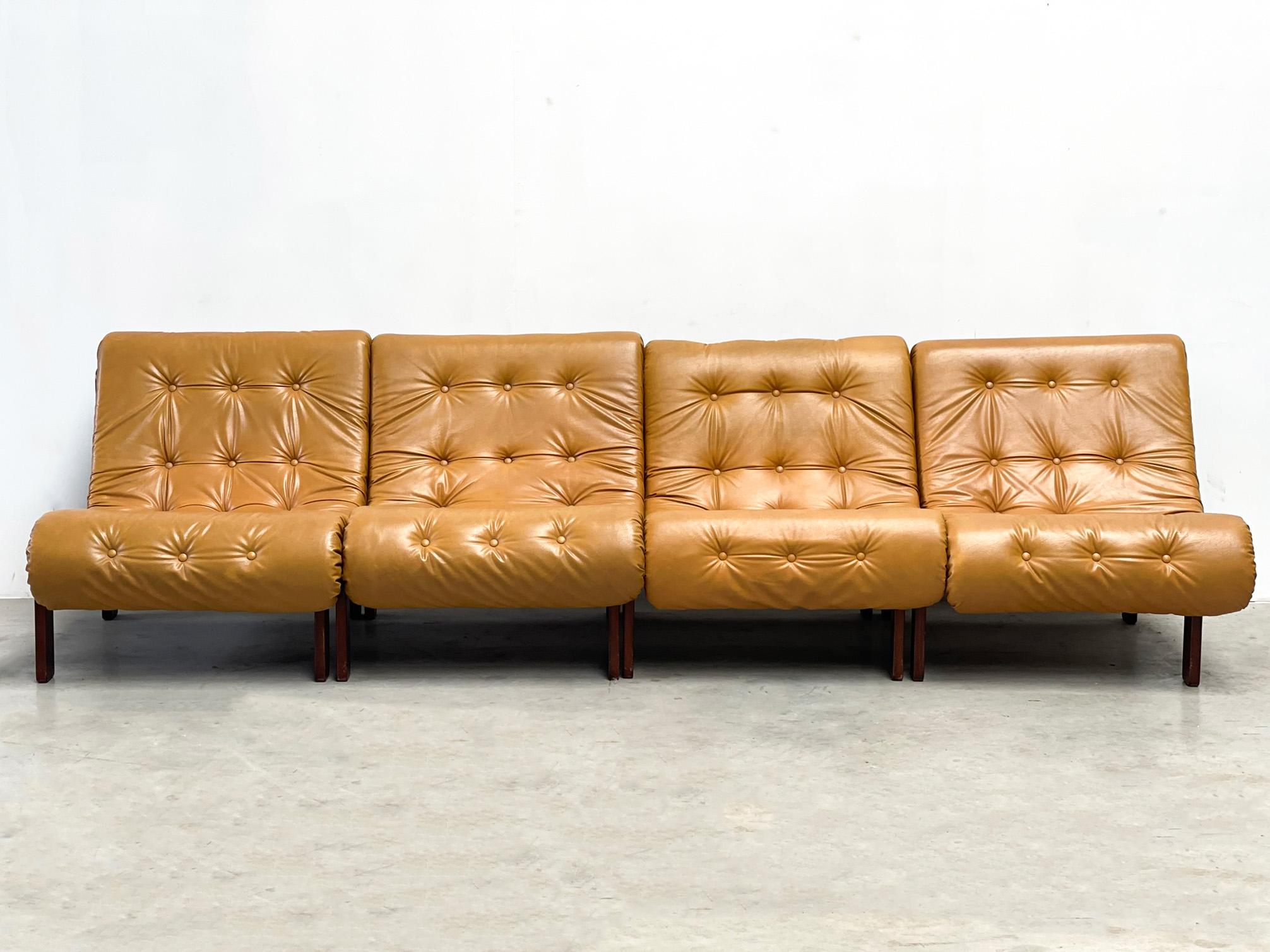 Cognac leather modular sofa set For Sale at 1stDibs
