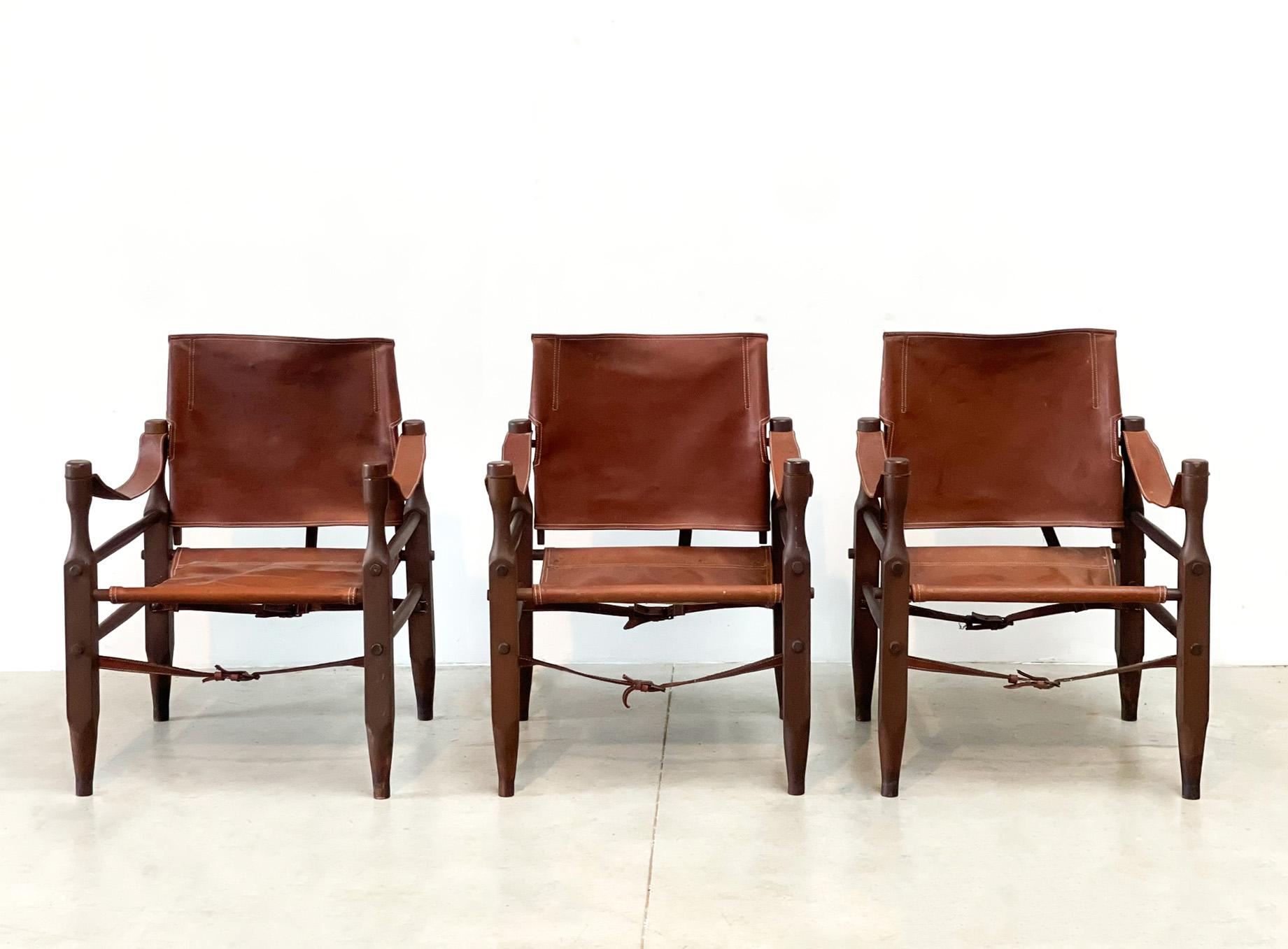 Cognac leather Safari chairs at 1stDibs