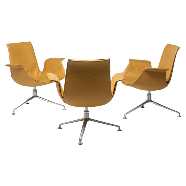 Cognac Leather Swivel FK Lounge Chairs by Preben Fabricius and Jorgen ...