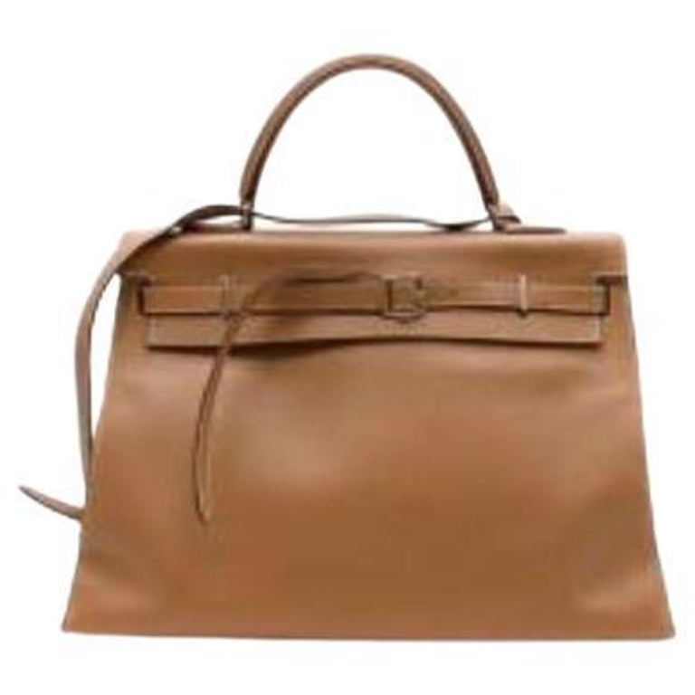 Cognac Swift leather Kelly Flat 35 PHW For Sale at 1stDibs