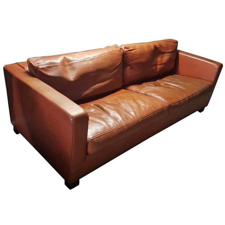 Cognac Thick High Quality Leather Two-Seat Sofa by Molinari 'Marked ...