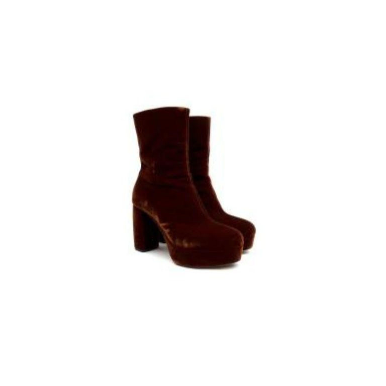 cognac velvet platform boots For Sale at 1stDibs