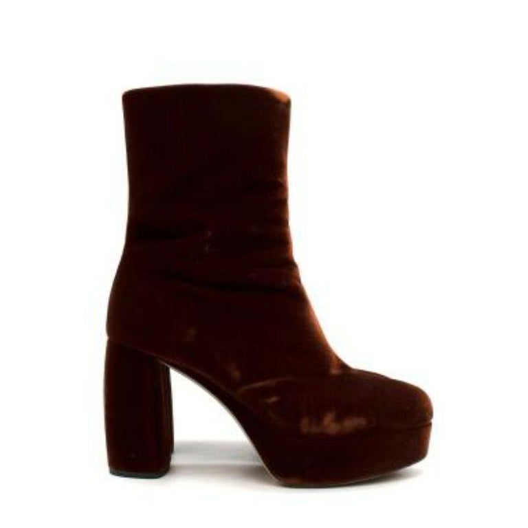 cognac velvet platform boots For Sale at 1stDibs