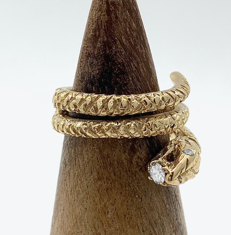 Coiled Mr. Snake Ring in 18 Karat Yellow Gold with Diamond Eyes and ...