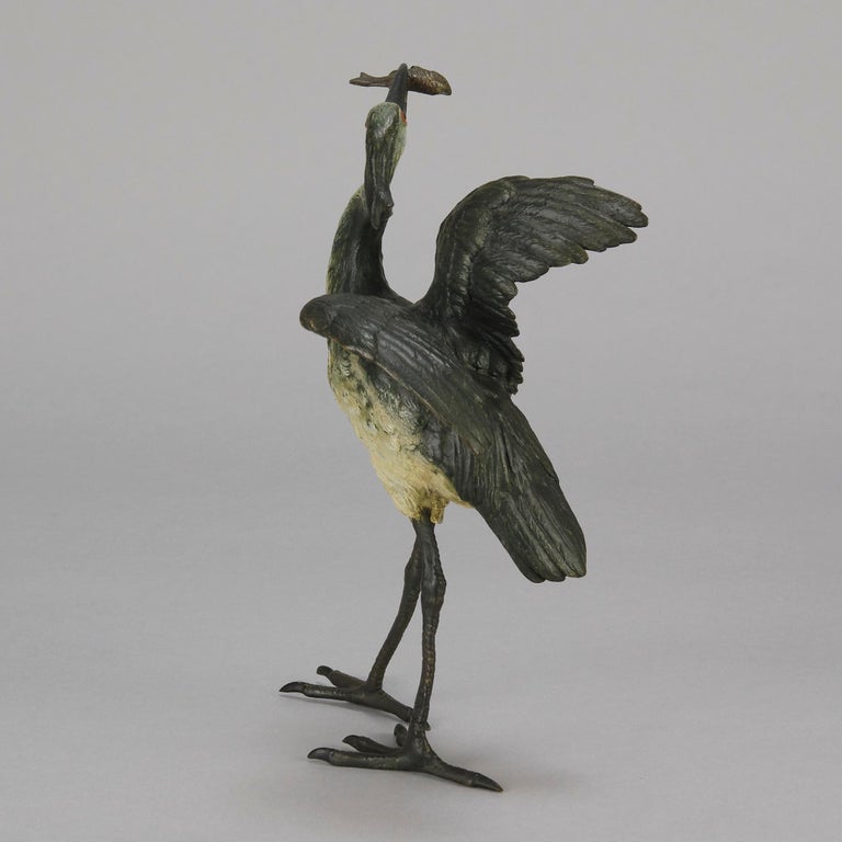 Cold-Painted Austrian Bronze entitled "Stork with Fish" by Franz ...