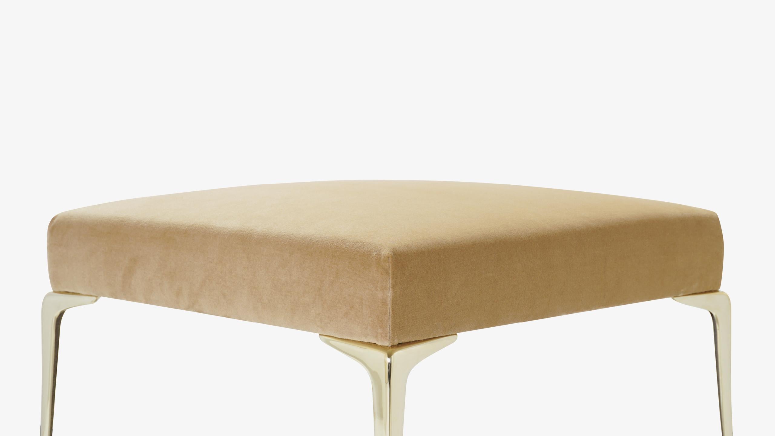 Colette Brass Ottomans in Camel Velvet by Montage, Pair For Sale at 1stDibs