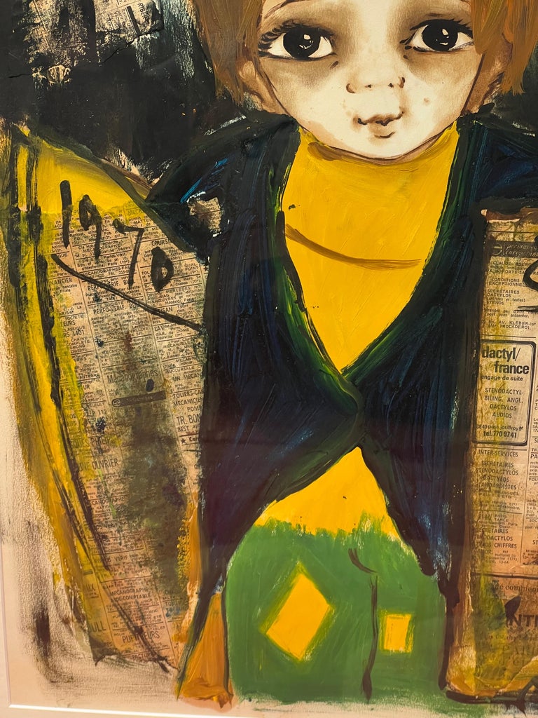 Collage and Watercolor of a Newsboy by Roger Etienne For Sale at 1stDibs