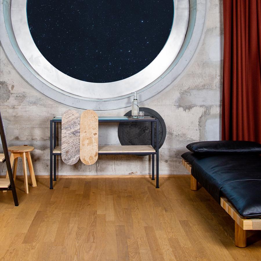 Collage Travertino Classico Rose Console Table by Pulpo For Sale at 1stDibs