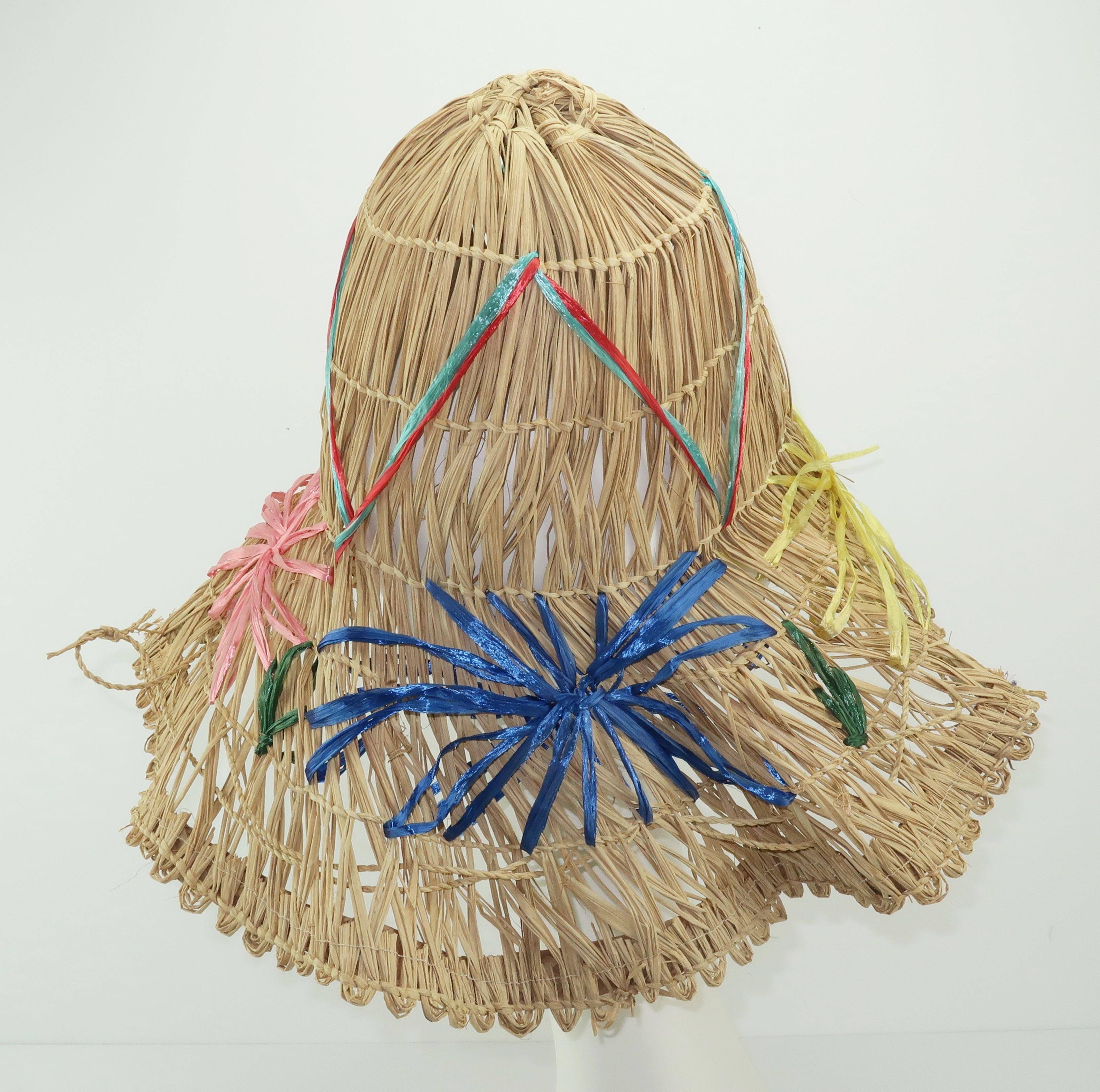 Collapsible Straw Resort Wear Beach Hat, 1950's at 1stDibs