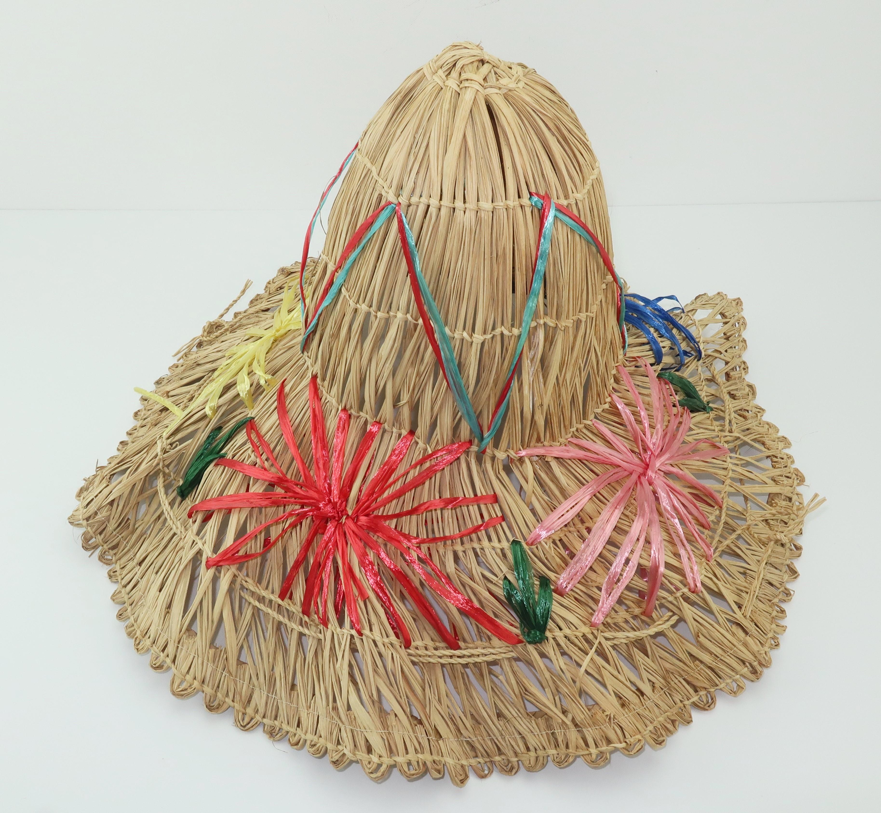 Collapsible Straw Resort Wear Beach Hat, 1950's at 1stDibs