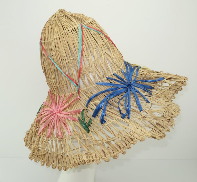 Collapsible Straw Resort Wear Beach Hat, 1950's at 1stdibs