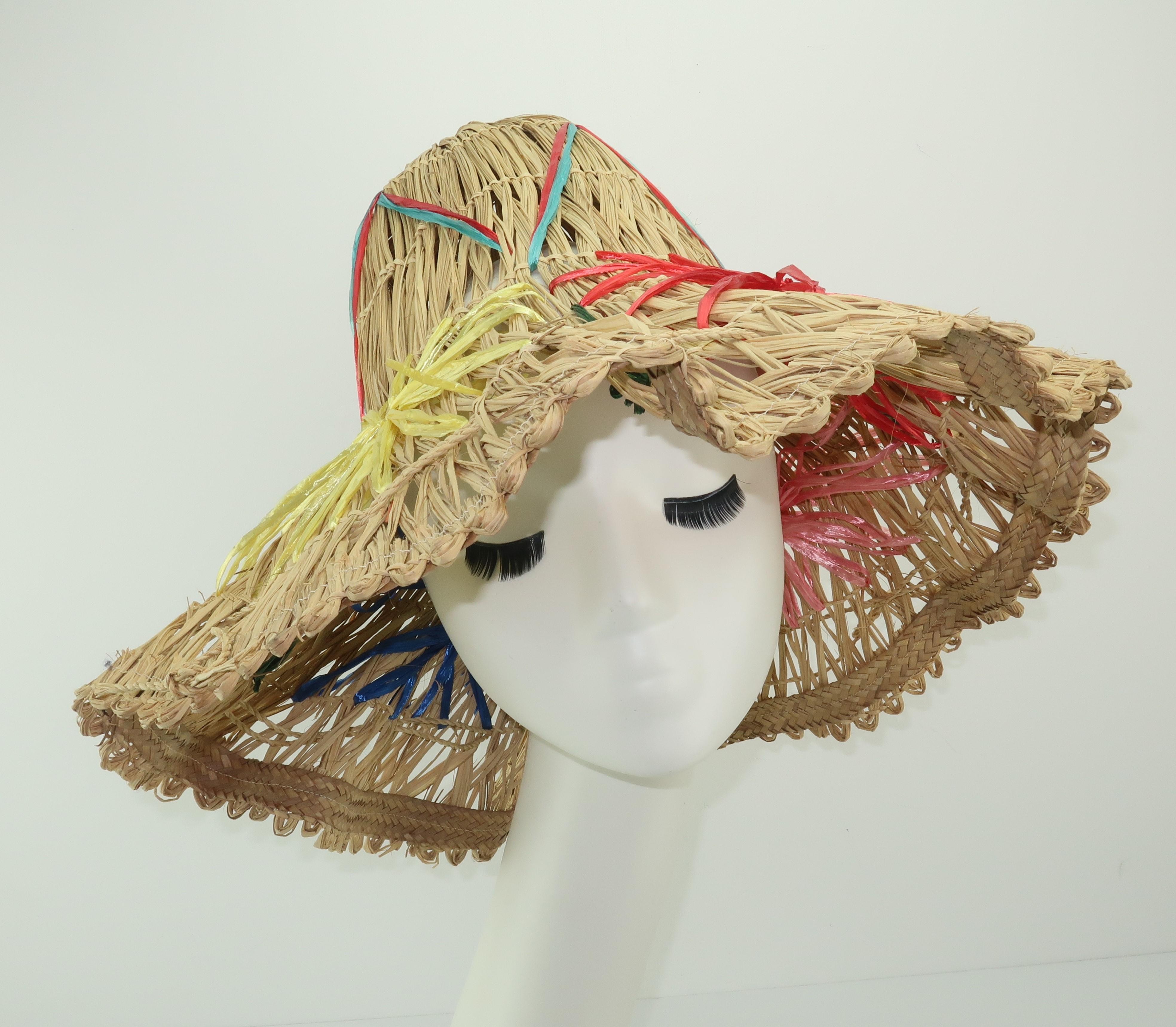 Collapsible Straw Resort Wear Beach Hat, 1950's at 1stDibs