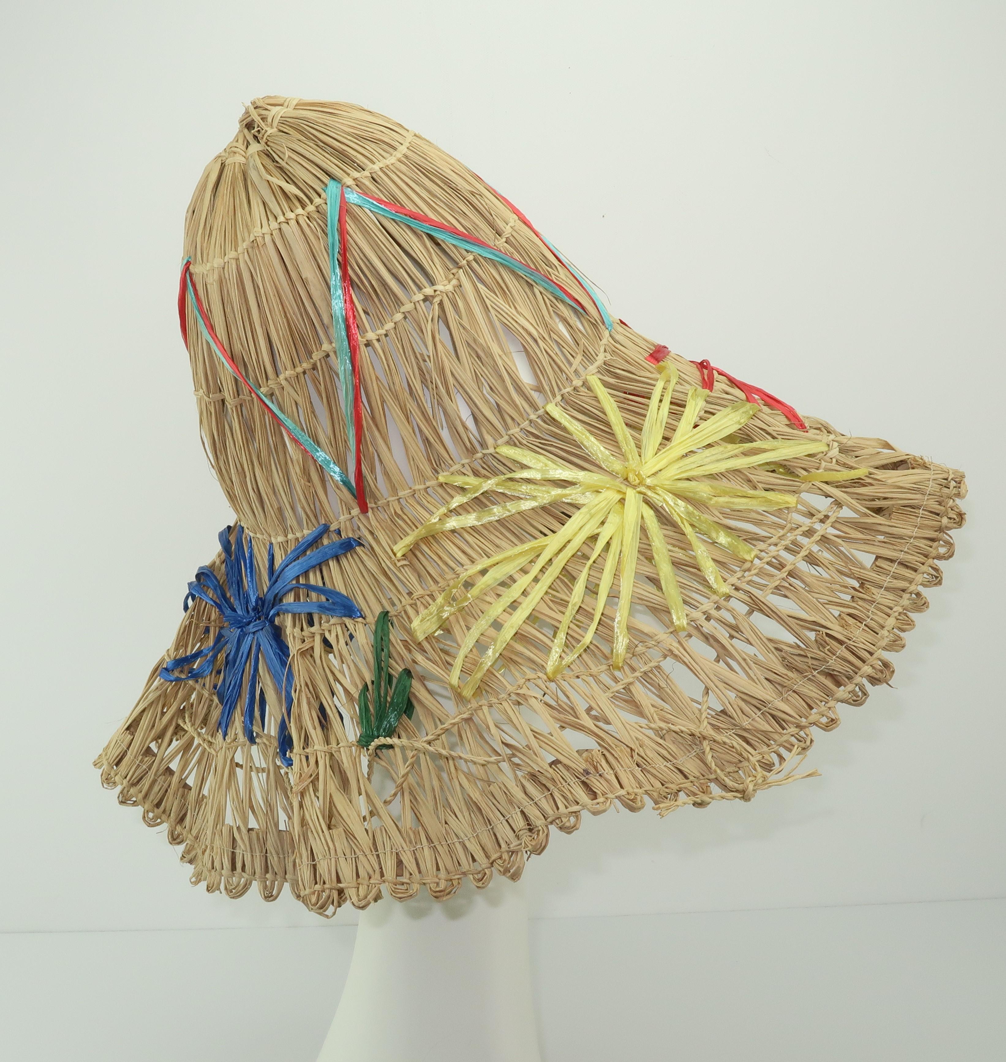 Collapsible Straw Resort Wear Beach Hat, 1950's at 1stDibs