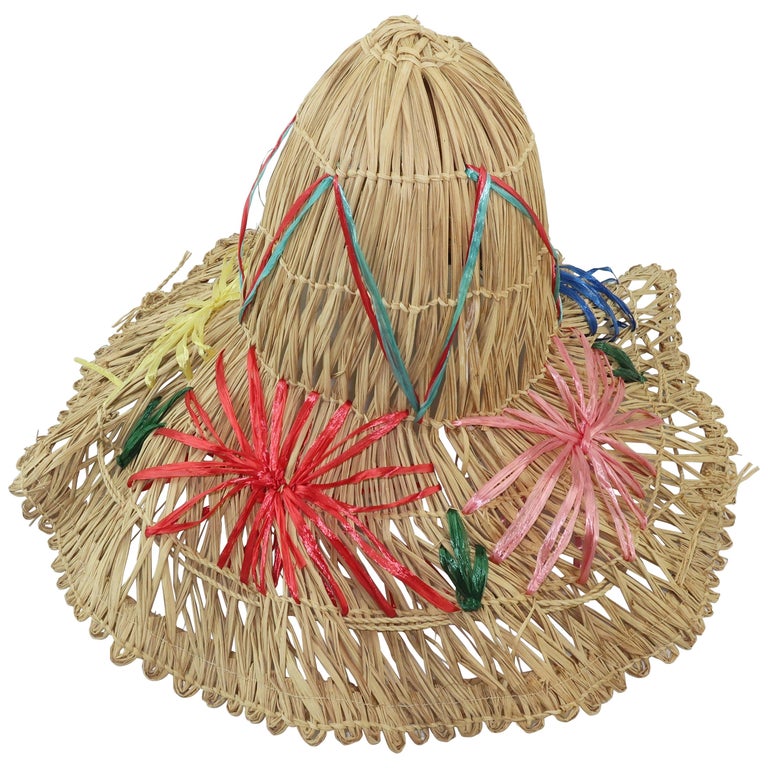 Collapsible Straw Resort Wear Beach Hat, 1950's at 1stdibs