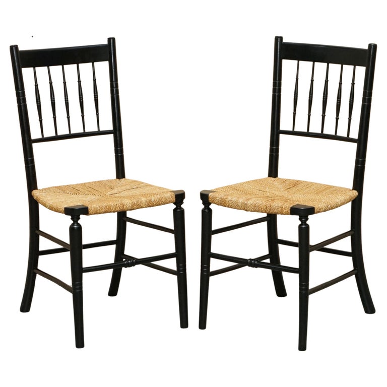 COLLECTABLE PAIR OF ANTIQUE WILLIAM MORRIS SUSSEX SiDE CHAIRS SEEN IN V ...