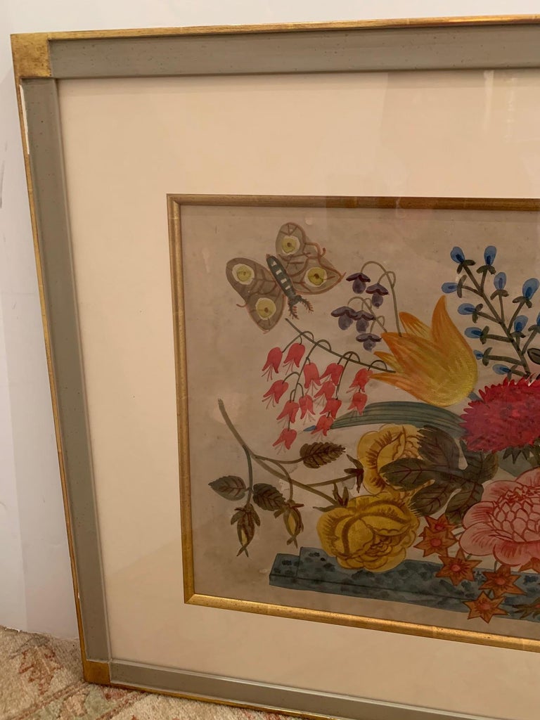 Collectible Louis Cary Watercolor Spilled Basket of Flowers at 1stDibs
