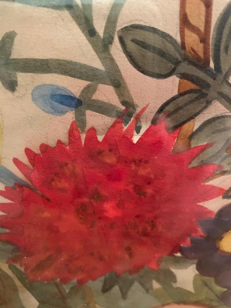 Collectible Louis Cary Watercolor Spilled Basket of Flowers at 1stDibs