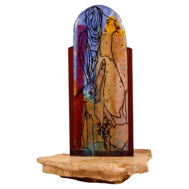 Collectible Margaret Stone Female Form Art Glass Sculpture on Rock ...