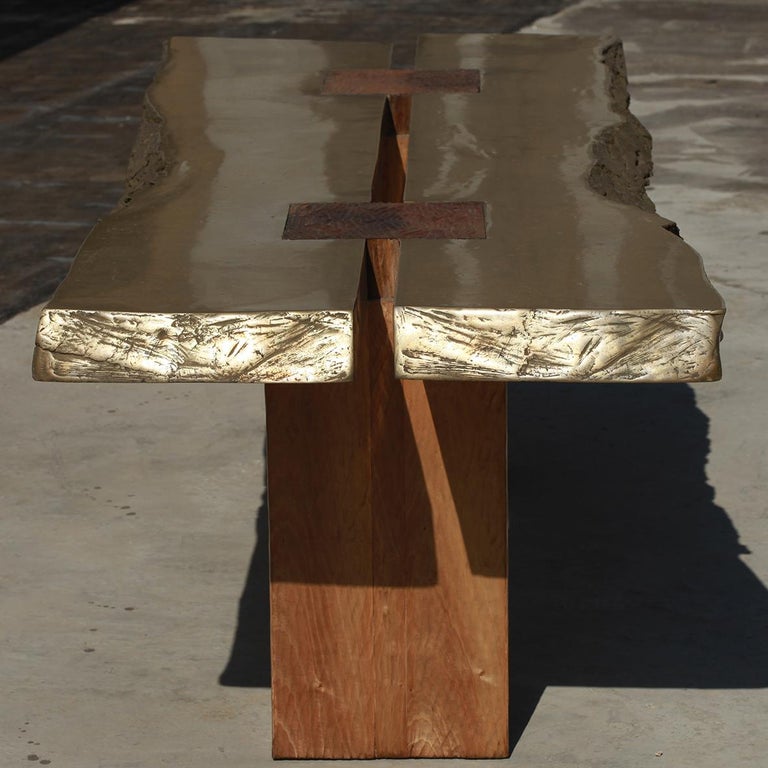 "BRUT" Collectible Sculpture Solid Wood Dining Table with Brass Metal ...