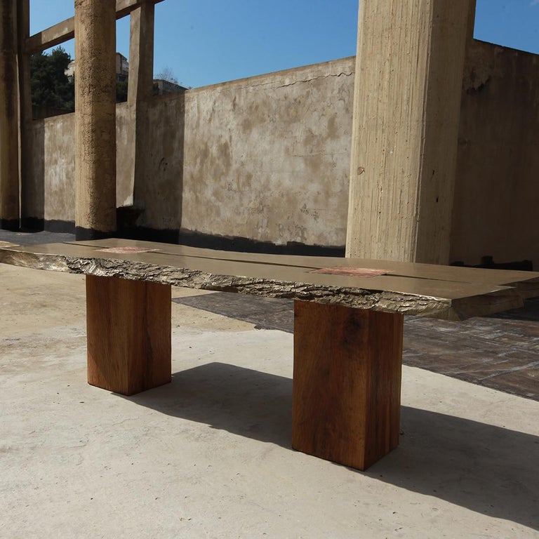 "BRUT" Collectible Sculpture Solid Wood Dining Table with Brass Metal ...