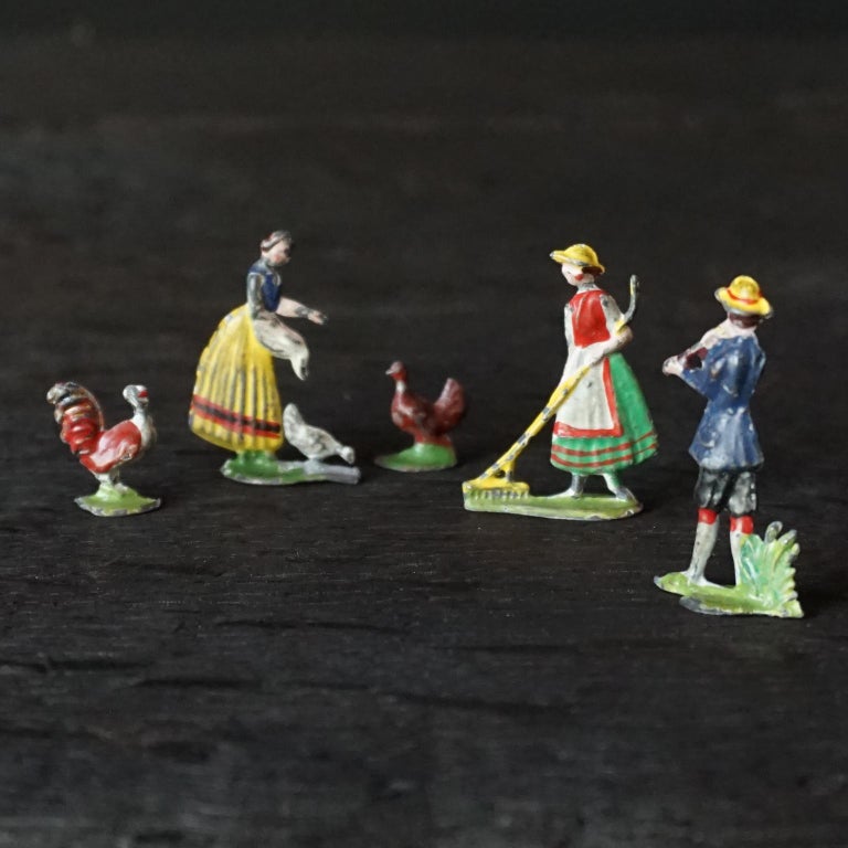 Collection 1900s Edwardian Miniature Tin Toys Farm Animals People and ...