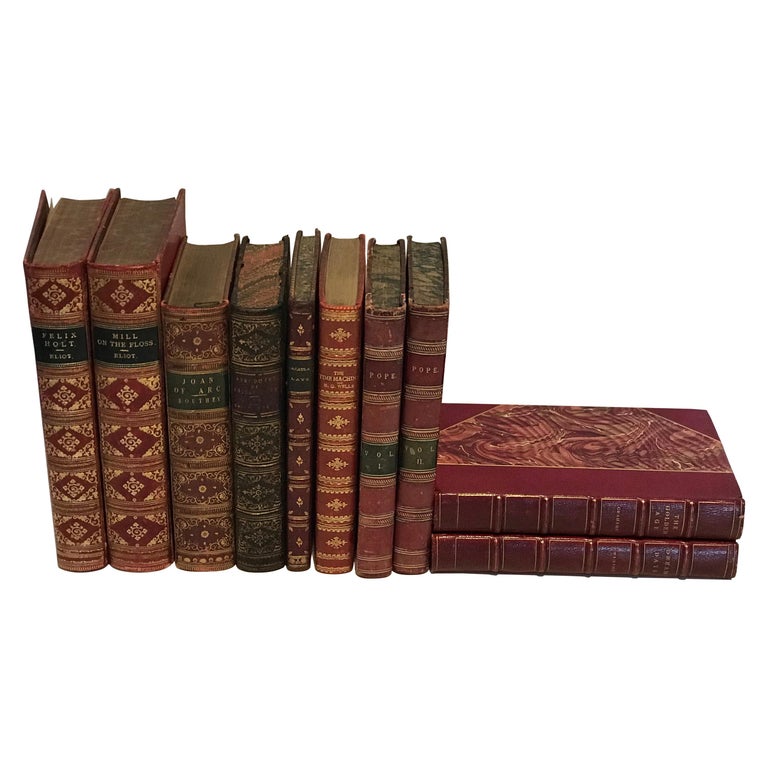 Collection of 10 Antique Red Leather Books at 1stDibs