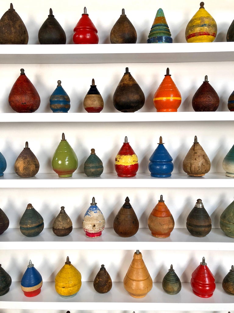 Collection of 104 Antique Wooden Spinning Tops in a Custom Shadow Box ...