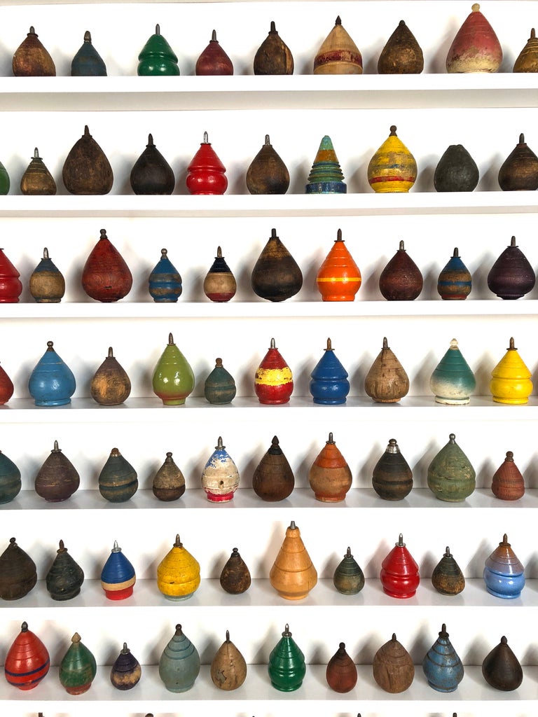 Collection of 104 Antique Wooden Spinning Tops in a Custom Shadow Box ...