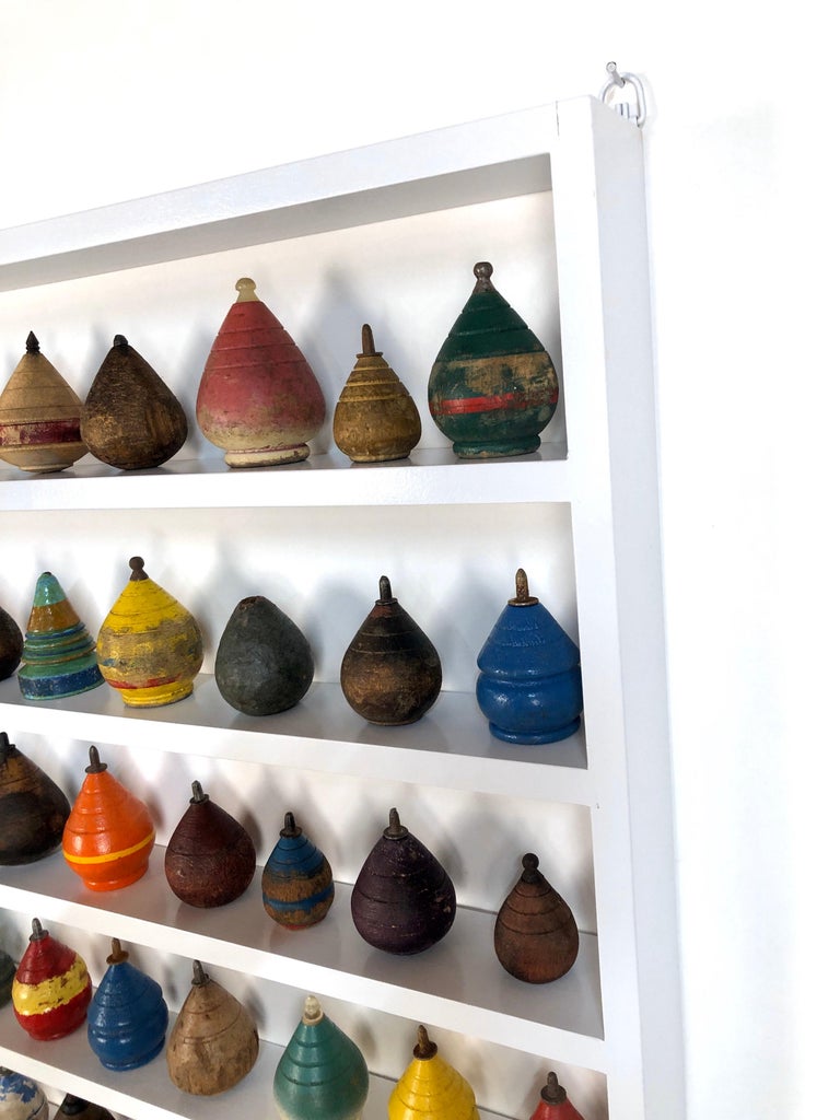 Collection of 104 Antique Wooden Spinning Tops in a Custom Shadow Box ...