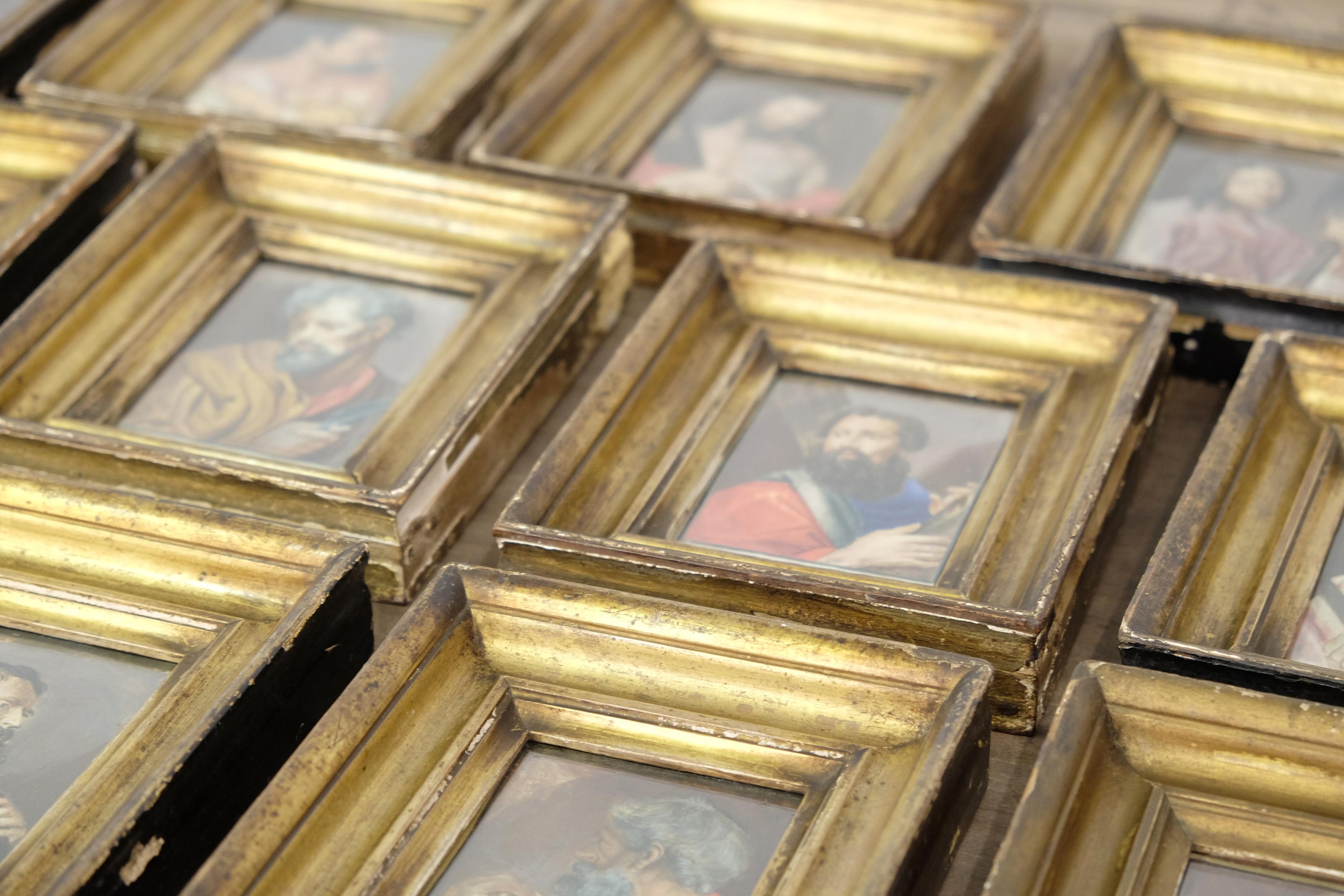Collection of 13 Jesus and Apostles Portraits, Watercolour, Gilt Frames ...